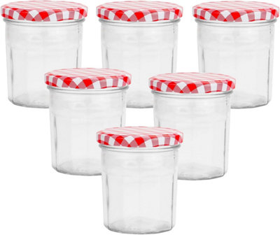 simpa 6PC Wide Mouth Glass Preserve Jars with Airtight Red Gingham ...