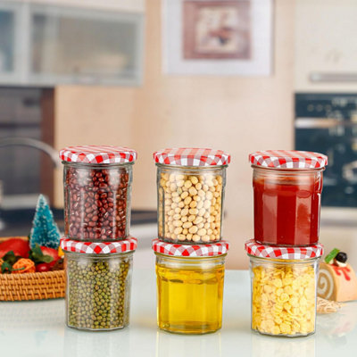 simpa 6PC Wide Mouth Glass Preserve Jars with Airtight Red Gingham ...