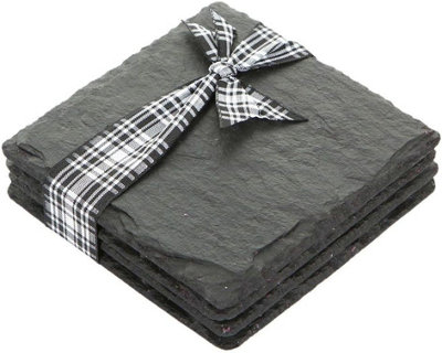 simpa 8PC Natural Slate Square Coaster Set - 10cm x 10cm | DIY at B&Q
