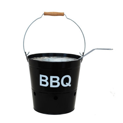 simpa Black Galvanised BBQ Bucket Set: inc Fuel Bowl and Grill with ...