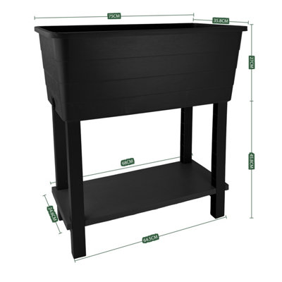 simpa Black XL Double-Tiered Raised Bed Plastic Trough Planter