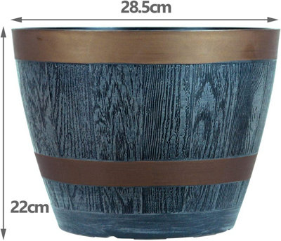 simpa Dark Grey 28.5cm Rustic Barrel Cask Planters