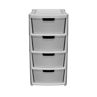 simpa Grey Large Multi-Purpose Plastic Rattan 4 Drawer Modular Storage ...