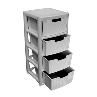 simpa Grey Large Multi-Purpose Plastic Rattan 4 Drawer Modular Storage ...
