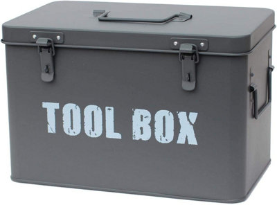 simpa Grey Metal Vintage Single Tray Toolbox with Lockable Lid