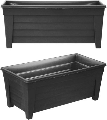 simpa Grosvenor 55cm Black Plastic Trough Garden Planter Set of 4 Pots