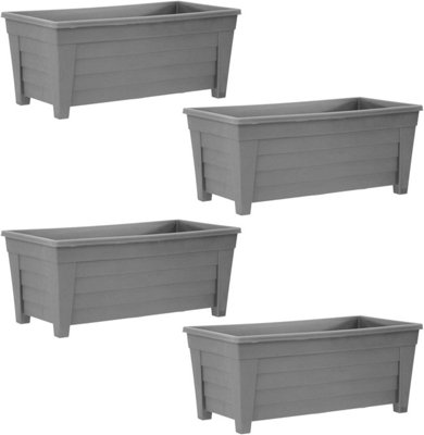 simpa Grosvenor 55cm Grey Plastic Trough Garden Planter Set of 4 Pots ...