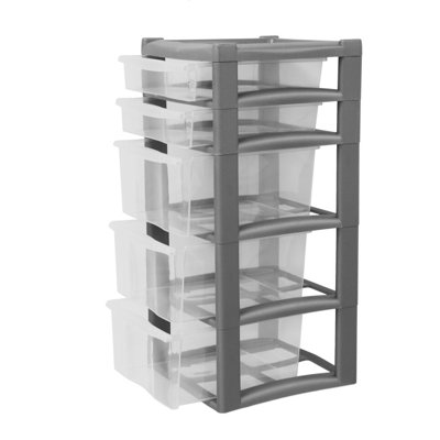 simpa Large 5 Drawer Grey Storage Tower Unit