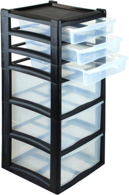simpa Large 6 Drawer Black Storage Tower Unit