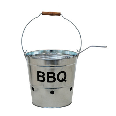 simpa Silver Galvanised BBQ Bucket Set: inc Fuel Bowl and Grill with ...