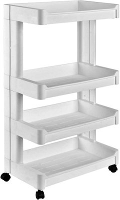 simpa White 4-Tier Multi Purpose Plastic Storage Rack with Wheels