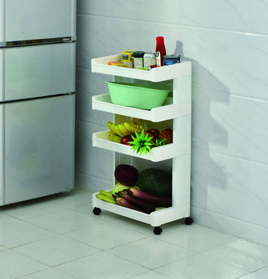 simpa White 4-Tier Multi Purpose Plastic Storage Rack with Wheels
