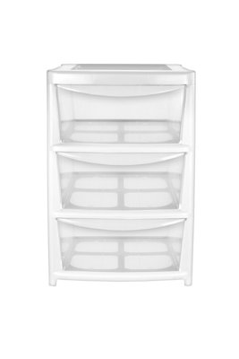 simpa White Large 3 Drawer Self Assembly Plastic Storage Tower | DIY at B&Q