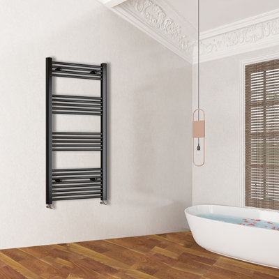 Simple Bathroom Matt Black 1400x400mm Vertical Flat Towel radiator ...