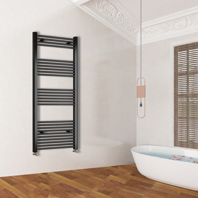 Simple Bathroom Matt Black 1600x450mm Vertical Flat Towel radiator ...