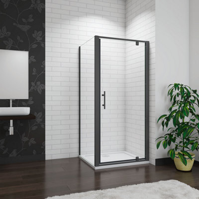 Simple Bathroom Matt Black 700mm Pivot Shower Enclosure Hinge Door ...