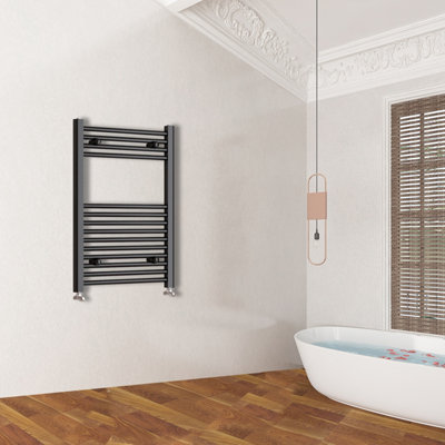 Simple Bathroom Matt Black 800x450mm Vertical Flat Towel radiator | DIY ...