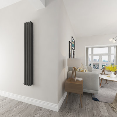 SIMPLE Bathroom Modern Radiator 1600x236mm Anthracite Double Oval ...