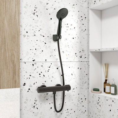 Simple Bathrooms 3-spray pattern Matte Black effect Thermostat ...