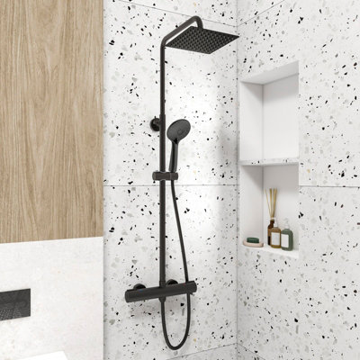 Simple Bathrooms 3 spray pattern Wall mounted Matte Black Thermostatic Shower kit
