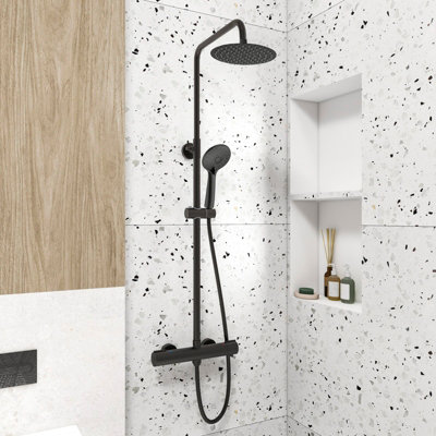 Simple Bathrooms 3-spray pattern Wall-mounted Matte Black Thermostatic ...