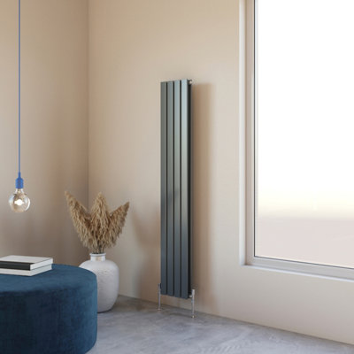 SIMPLE BATHROOMS Anthracite 1600x272mm Flat Panel Radiator Double With ...