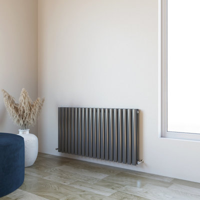 SIMPLE BATHROOMS Anthracite 600x1180mm Oval Column Radiator Double With ...
