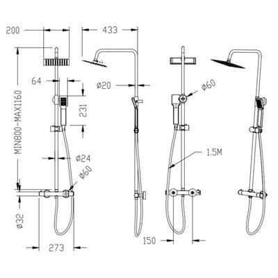 Simple Bathrooms Exposed Thermostatic Mixer Shower Wall-mounted Set ...