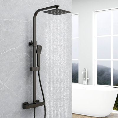 Simple Bathrooms Modern Square Matte Black Exposed Thermostatic Mixer ...
