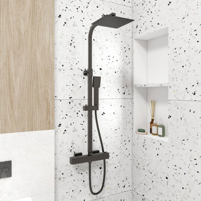 Simple Bathrooms Square Matte Black Exposed Thermostatic Mixer Shower ...