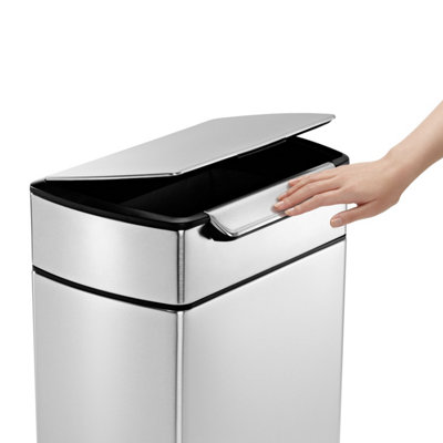 simplehuman 40L Rectangular Touch Bar Kitchen Bin, Stay Open Lid, Fingerprint-Proof, Brushed ...