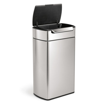 simplehuman 40L Rectangular Touch Bar Kitchen Bin, Stay Open Lid, Fingerprint-Proof, Brushed ...