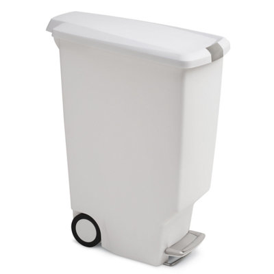 Simplehuman 40L Slim Pedal Kitchen Bin with Lid Lock, White Plastic