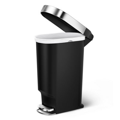 Simplehuman 40L Slim Pedal Kitchen Bin with Liner Rim, Black Plastic