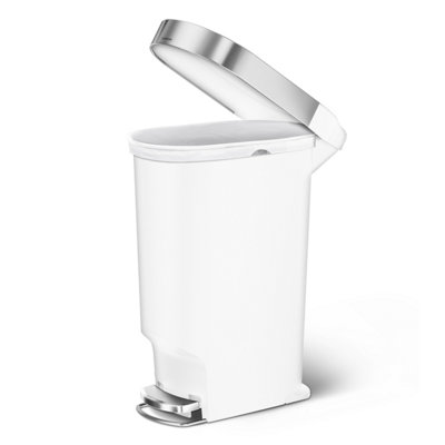 Simplehuman 40L Slim Pedal Kitchen Bin with Liner Rim, White Plastic