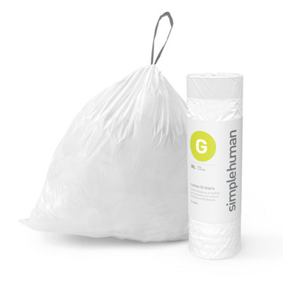 simplehuman code G Custom Fit Bin Liner Bulk Roll Pack, White Plastic ...