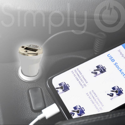 Simply White Single USB Car Charger for Charging Phones and Devices