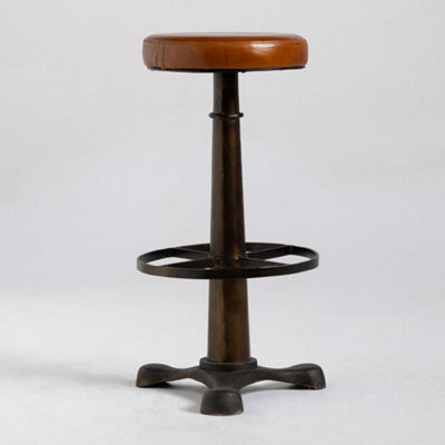 Singer Bar Stool Tan Leather Round Counter 66cm Seat Height Solid Metal ...