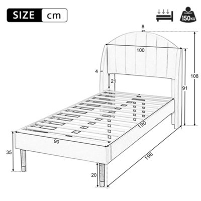 Single Bed-3ft(90x190cm),with Slatted Frame and Headboard, Youth Bed ...