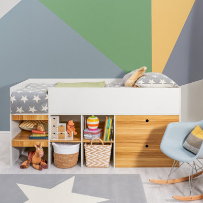 Single Bed Cabin Bed With Storage Drawers & Shelves Wooden Mid Sleeper ...