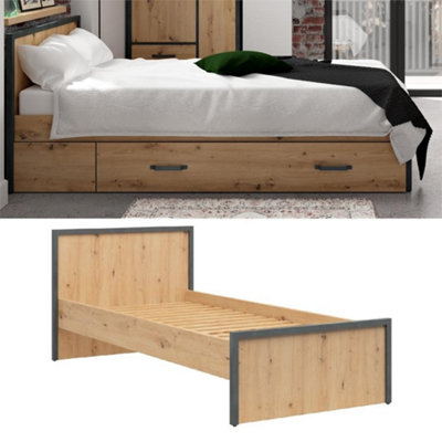 Single Bed Euro 90cm Frame Solid Wood Slats Dark Grey Artisan Oak ...