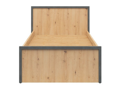 Single Bed Euro 90cm Frame Solid Wood Slats Dark Grey Artisan Oak ...