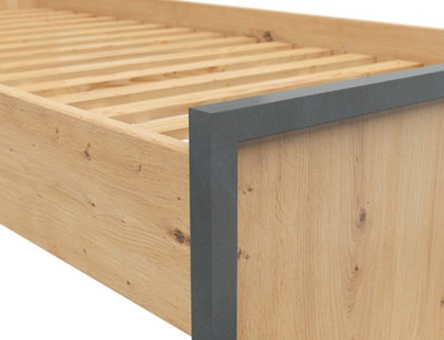 Single Bed Euro 90cm Frame Solid Wood Slats Dark Grey Artisan Oak ...