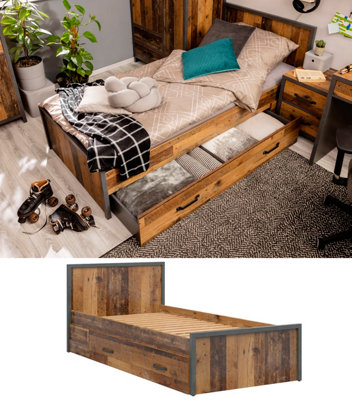 Single Bed with Drawer Storage Bedframe with Euro 90cm Wooden Bed Slats ...