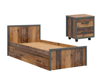 Single Bed with Storage Drawer and Bedside Cabinet Grey Rustic Oak ...