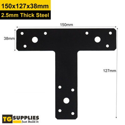 Single Black Heavy Duty 2.5mm Thick Tee Plate Brace Flat T Shape Repair ...