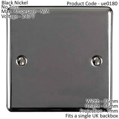 Single BLACK NICKEL Blanking Chassis Plate Round Edged Wall Box Hole ...