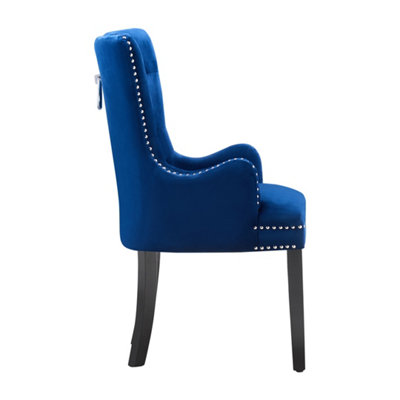 SINGLE BLUE VELVET DINING CHAIR WITH ARMREST, ERGONOMIC SCOOP ...