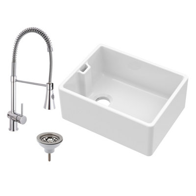 Single Bowl Fireclay Belfast Sink with Basket Strainer Waste & Pull Out ...