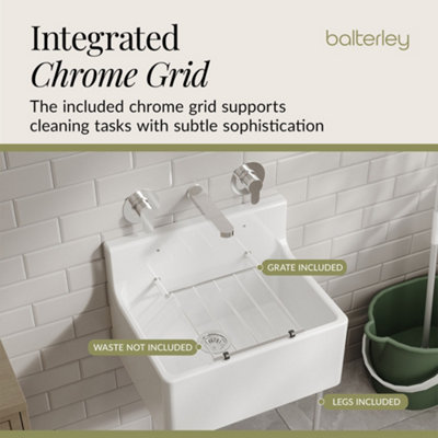 Single Bowl Fireclay Cleaner Sink with Grill & Legs, 515mm x 382mm x ...